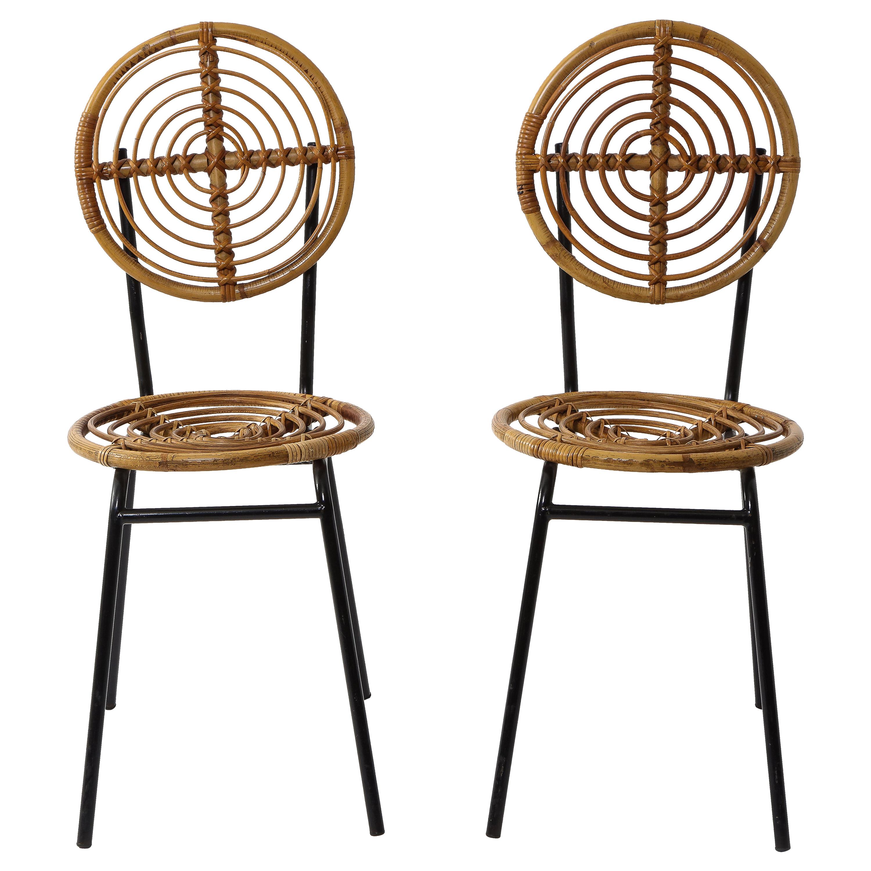 Pair of Rattan and Metal Disc Chairs, France, 1950s at 1stDibs | black ...