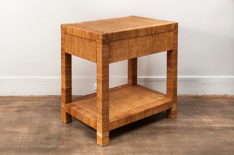Pair of Rattan and Wicker Nightstand Tables at 1stDibs