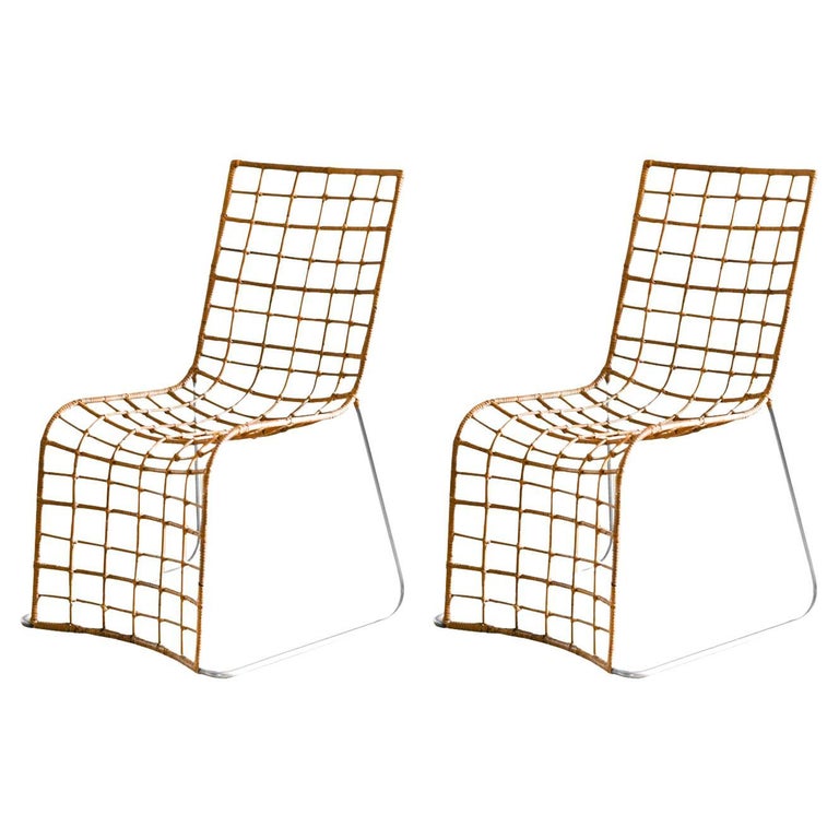 Pair of Rattan Chairs with Metal Structure, 1980 For Sale at 1stDibs
