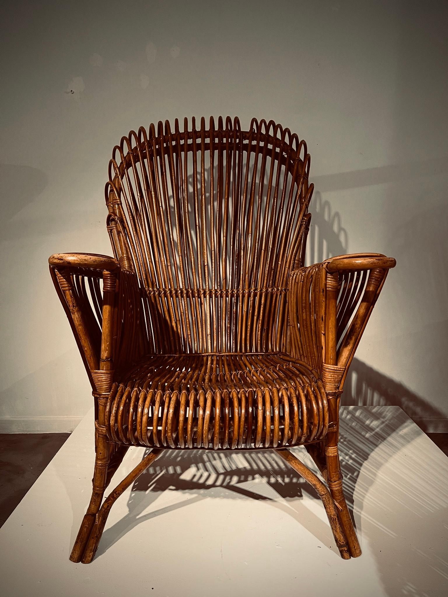 Pair of Rattan Easy Chairs at 1stDibs