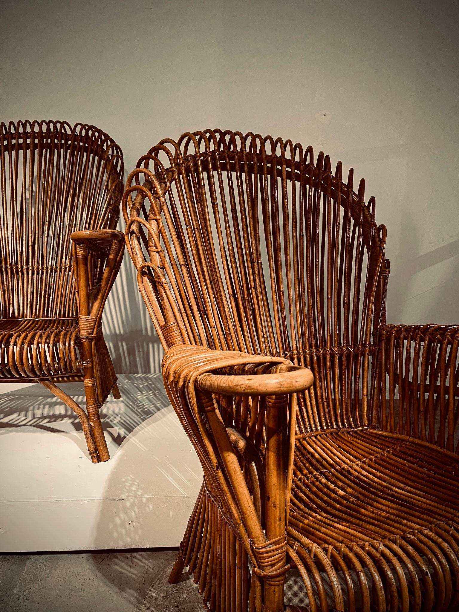 Pair of Rattan Easy Chairs at 1stDibs
