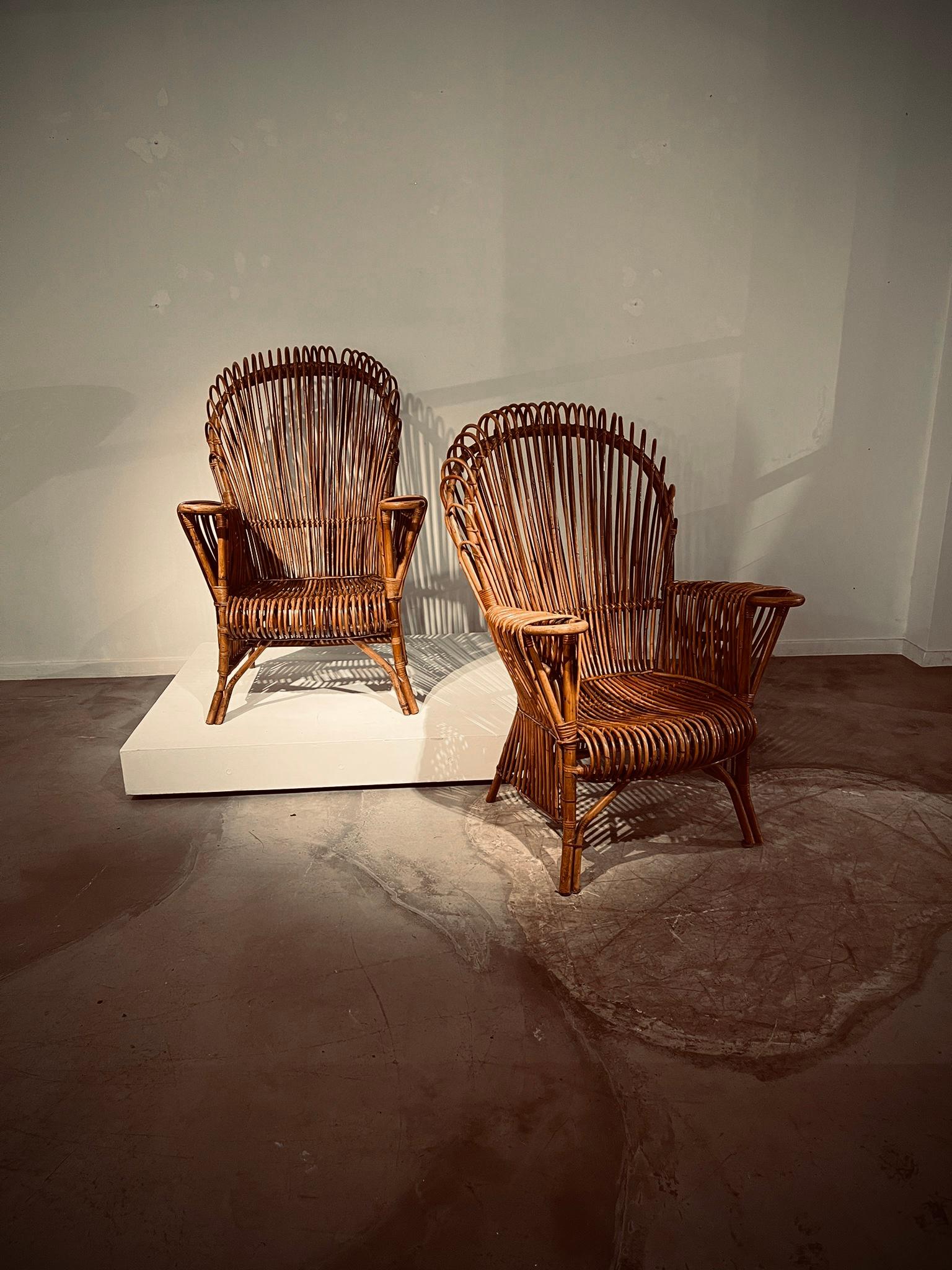 Pair of Rattan Easy Chairs at 1stDibs