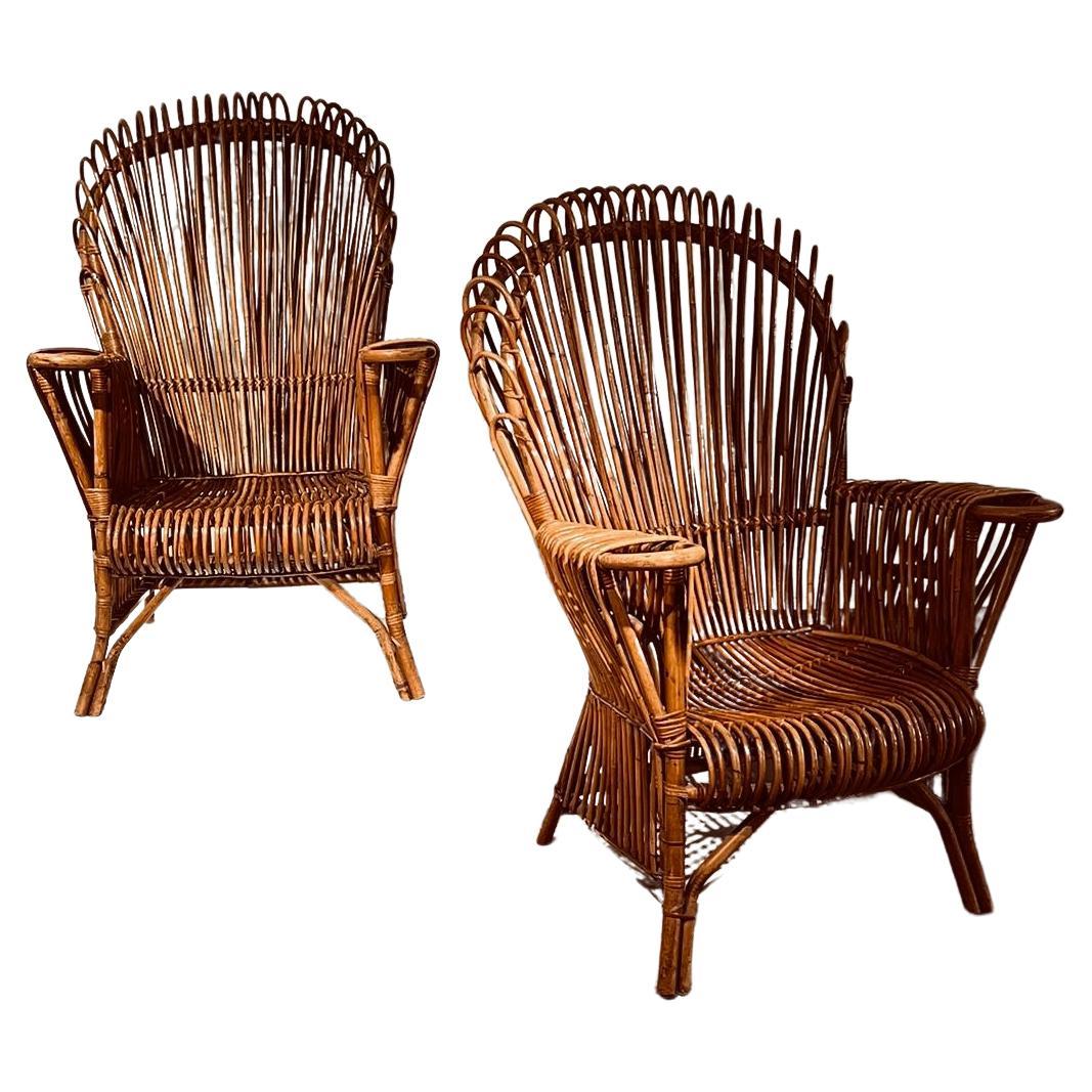 Pair of Rattan Easy Chairs at 1stDibs