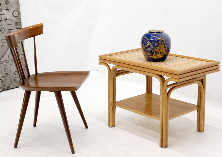 Pair of Rattan Frames Cane Tops Rectangular One Shelve End Side Tables ...