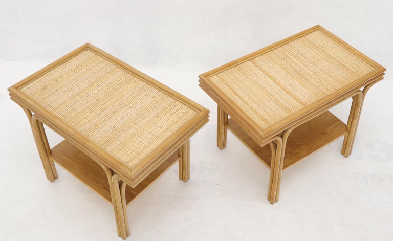 Pair of Rattan Frames Cane Tops Rectangular One Shelve End Side Tables ...