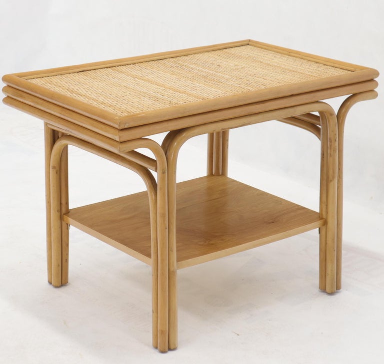 Pair of Rattan Frames Cane Tops Rectangular One Shelve End Side Tables ...