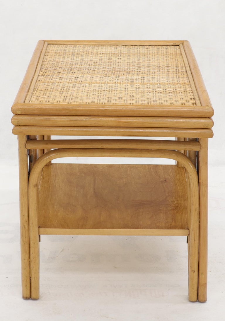 Pair of Rattan Frames Cane Tops Rectangular One Shelve End Side Tables ...