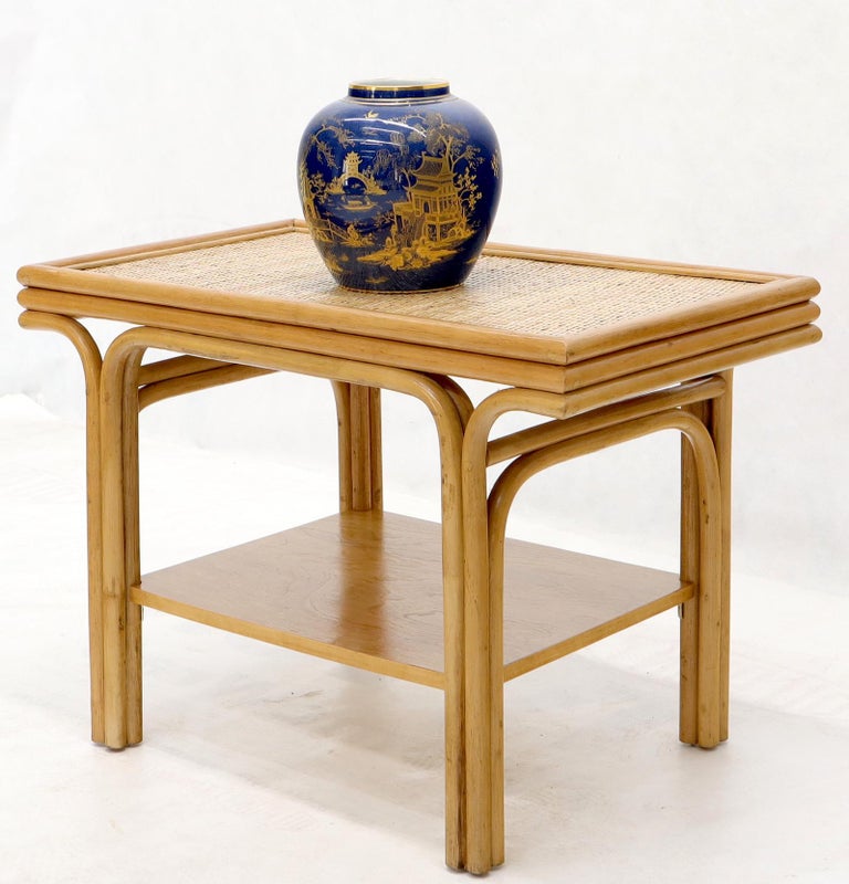 Pair of Rattan Frames Cane Tops Rectangular One Shelve End Side Tables ...