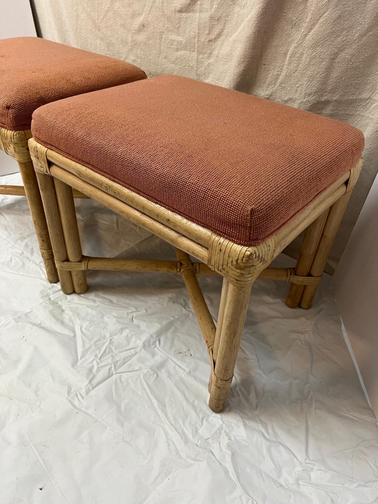 Pair of Rattan Palm Beach Style Ottomans at 1stDibs
