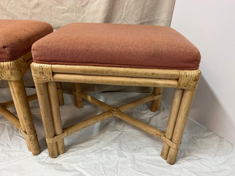 Pair of Rattan Palm Beach Style Ottomans at 1stDibs