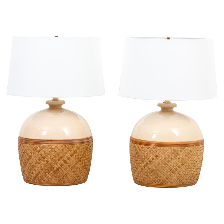 Pair of Rattan Wrapped Table Lamps at 1stDibs