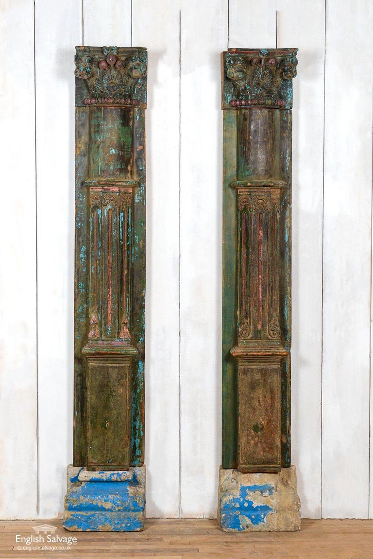 Pair of Reclaimed Antique Indian Pillars, 20th Century For Sale at 1stDibs