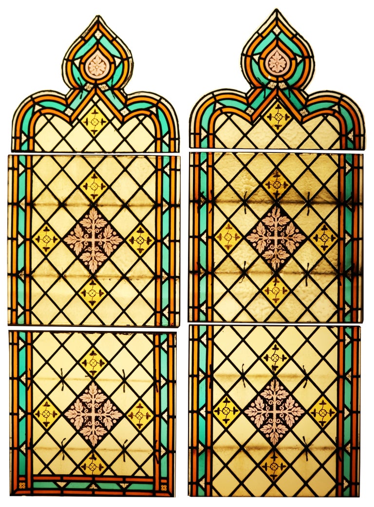 Pair of Reclaimed Stained Glass Lancet Windows at 1stDibs