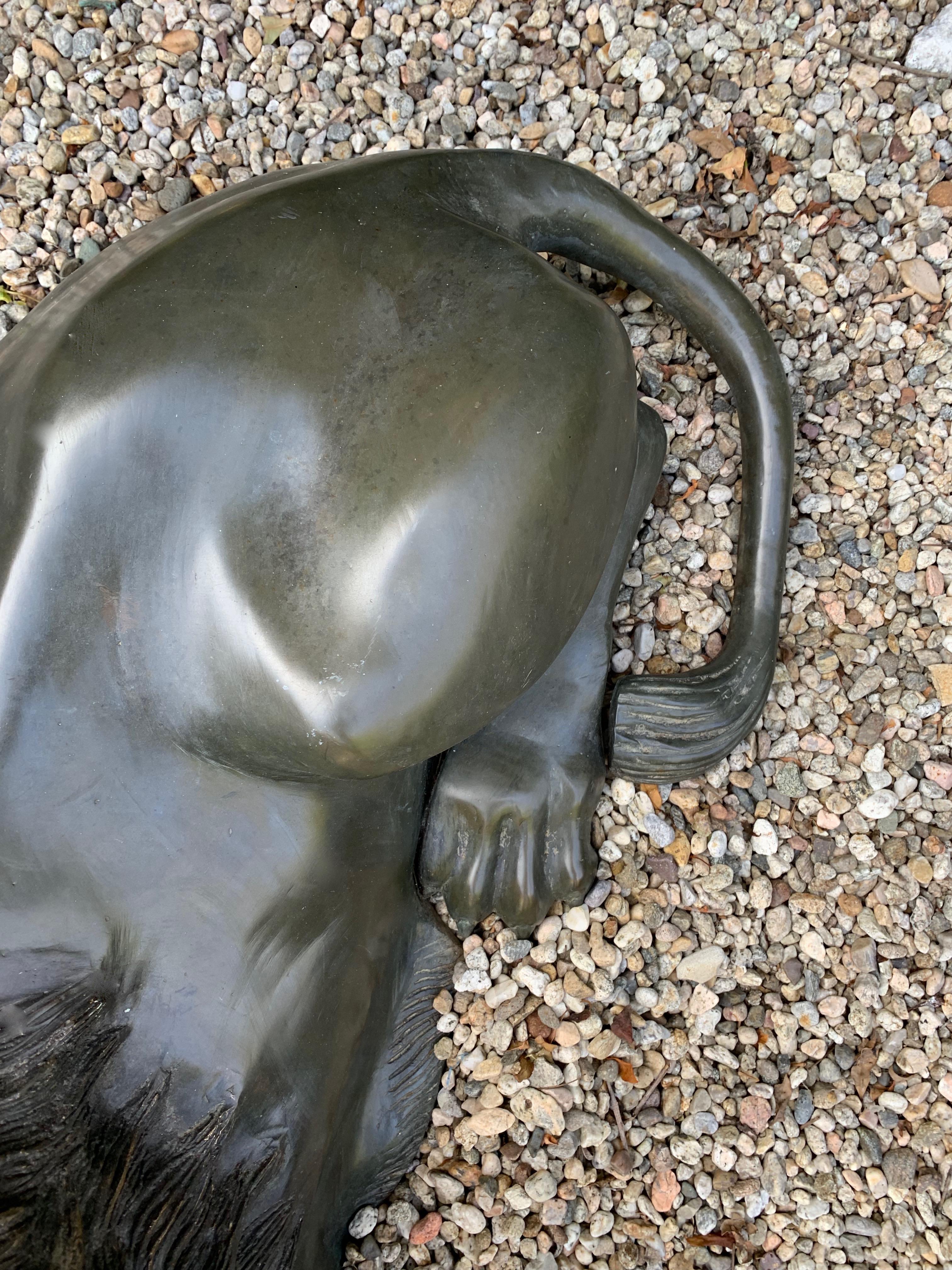 Pair of Reclining Bronze Garden Lions at 1stDibs