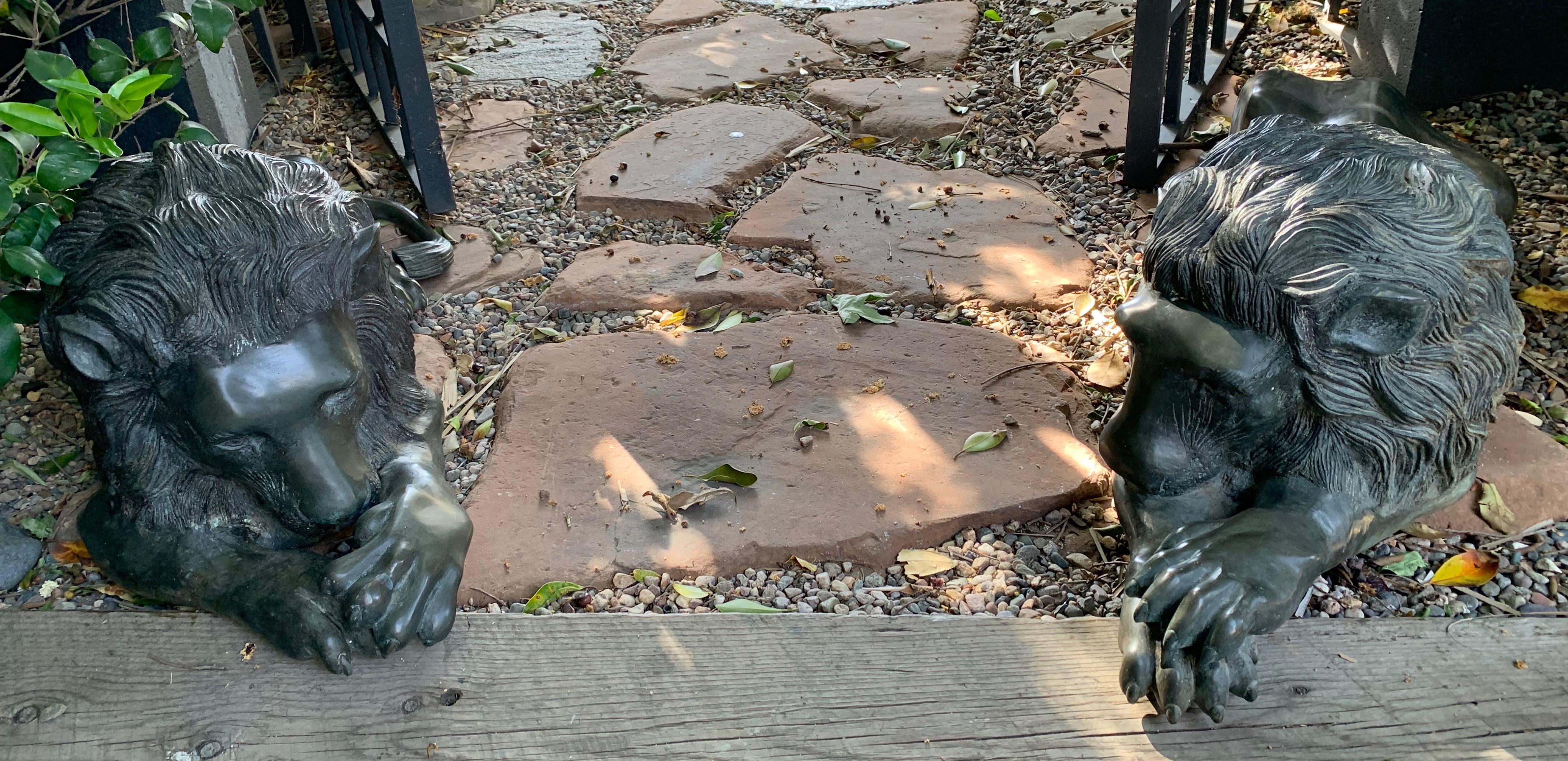 Pair of Reclining Bronze Garden Lions at 1stDibs