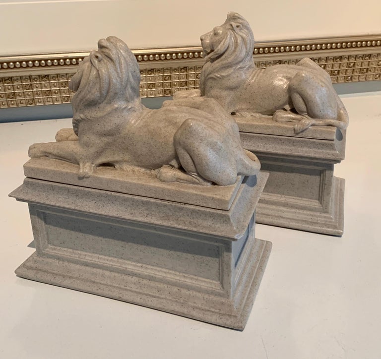 Pair of Reclining Lion Bookends For Sale at 1stDibs