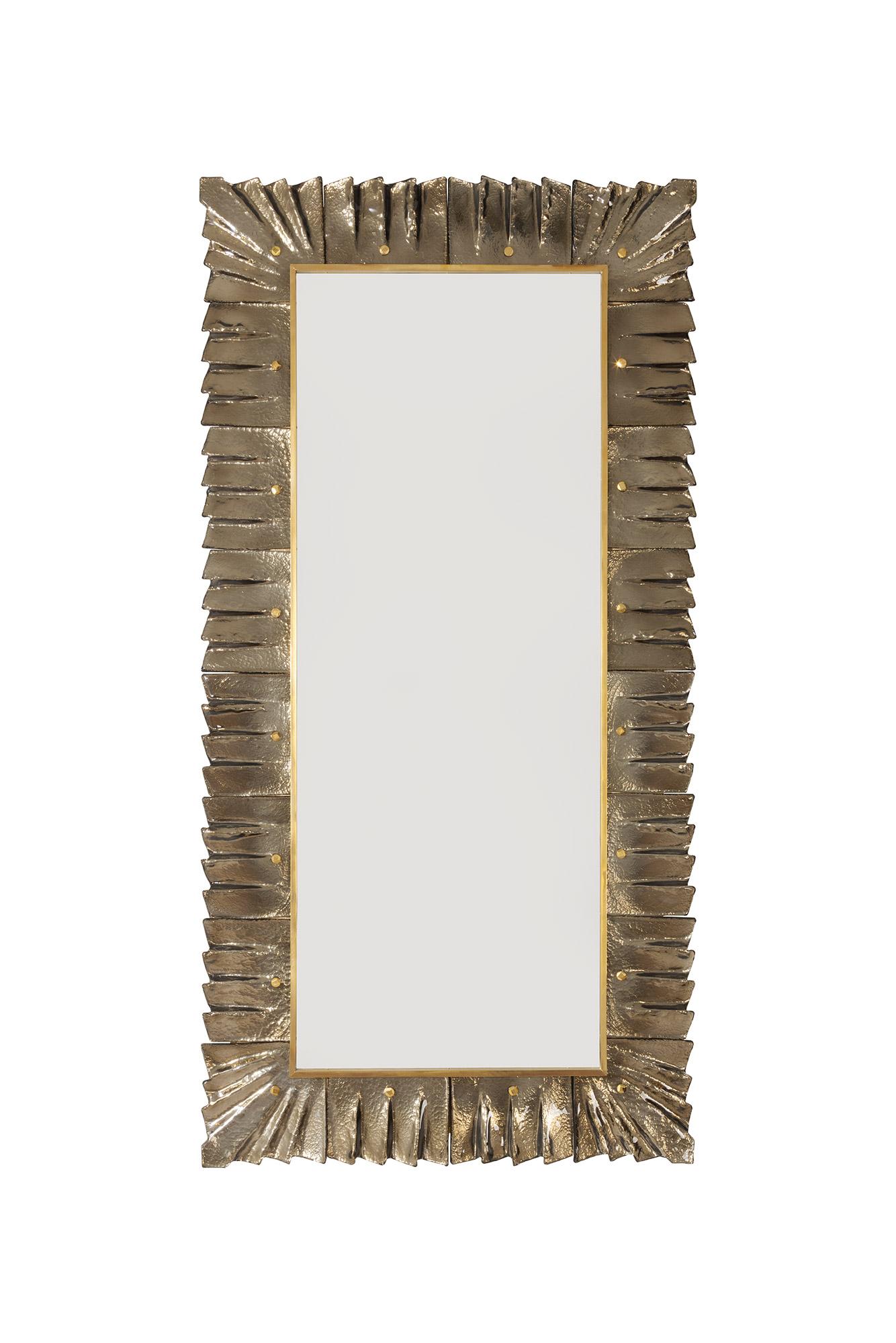 Pair of Large Rectangular Murano Bronze Glass Framed Mirrors, in Stock ...