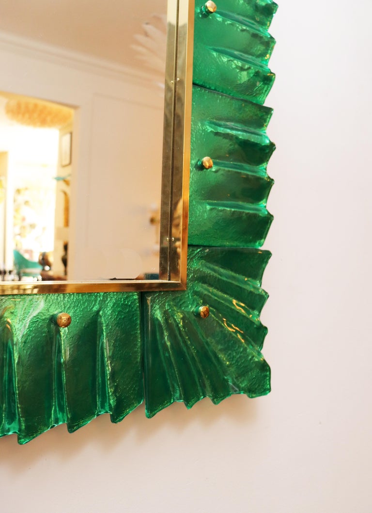 Pair of Rectangular Murano Emerald Green Glass Framed Mirrors, in Stock ...