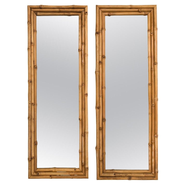 Pair of Rectangular Palm Beach Regency Bamboo Mirrors at 1stDibs