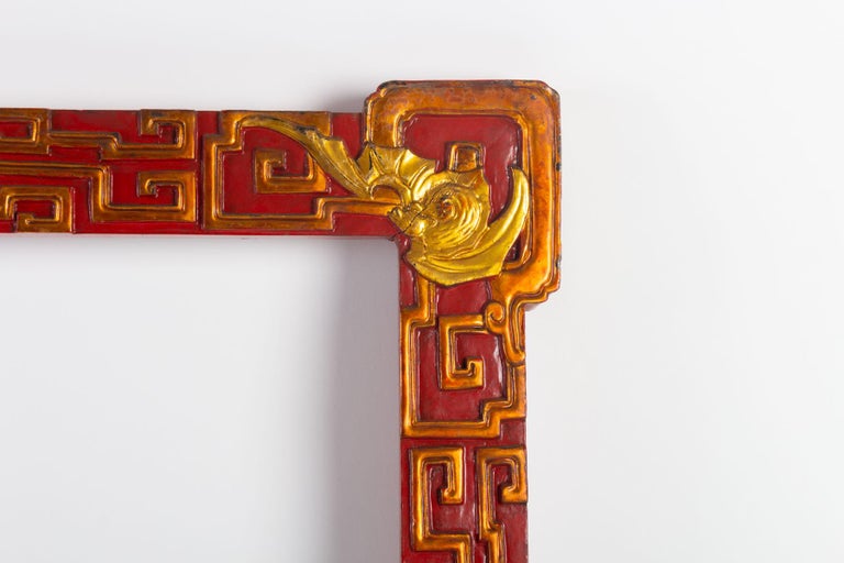 Pair of Red and Gold Lacquered Wooden Frames with Geometric Frieze ...