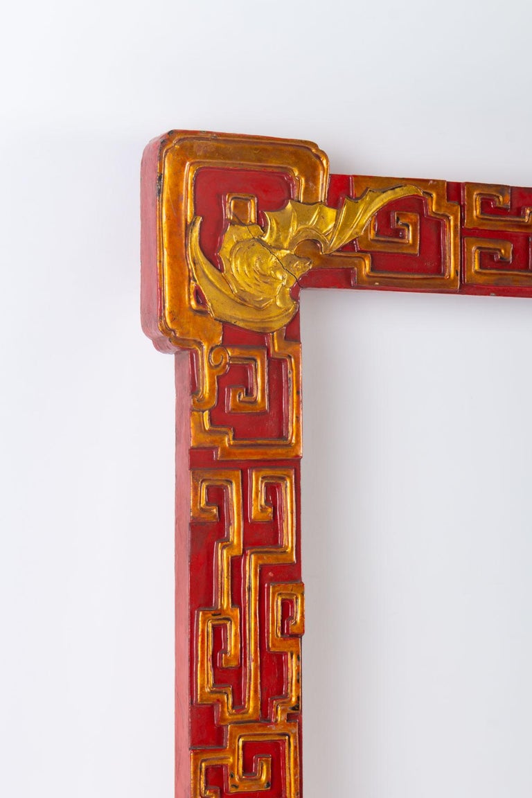 Pair of Red and Gold Lacquered Wooden Frames with Geometric Frieze ...