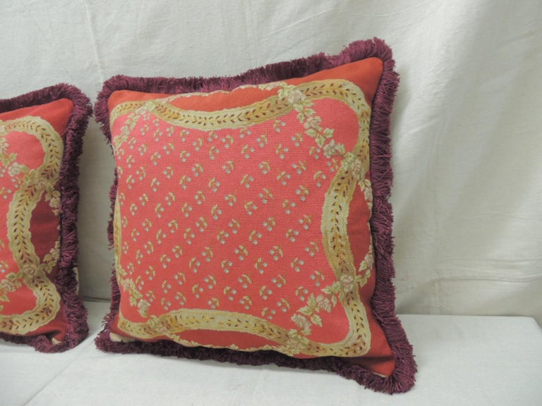 Set of '2' Red and Gold Ribbon Pattern Tapestry Decorative Pillows For ...