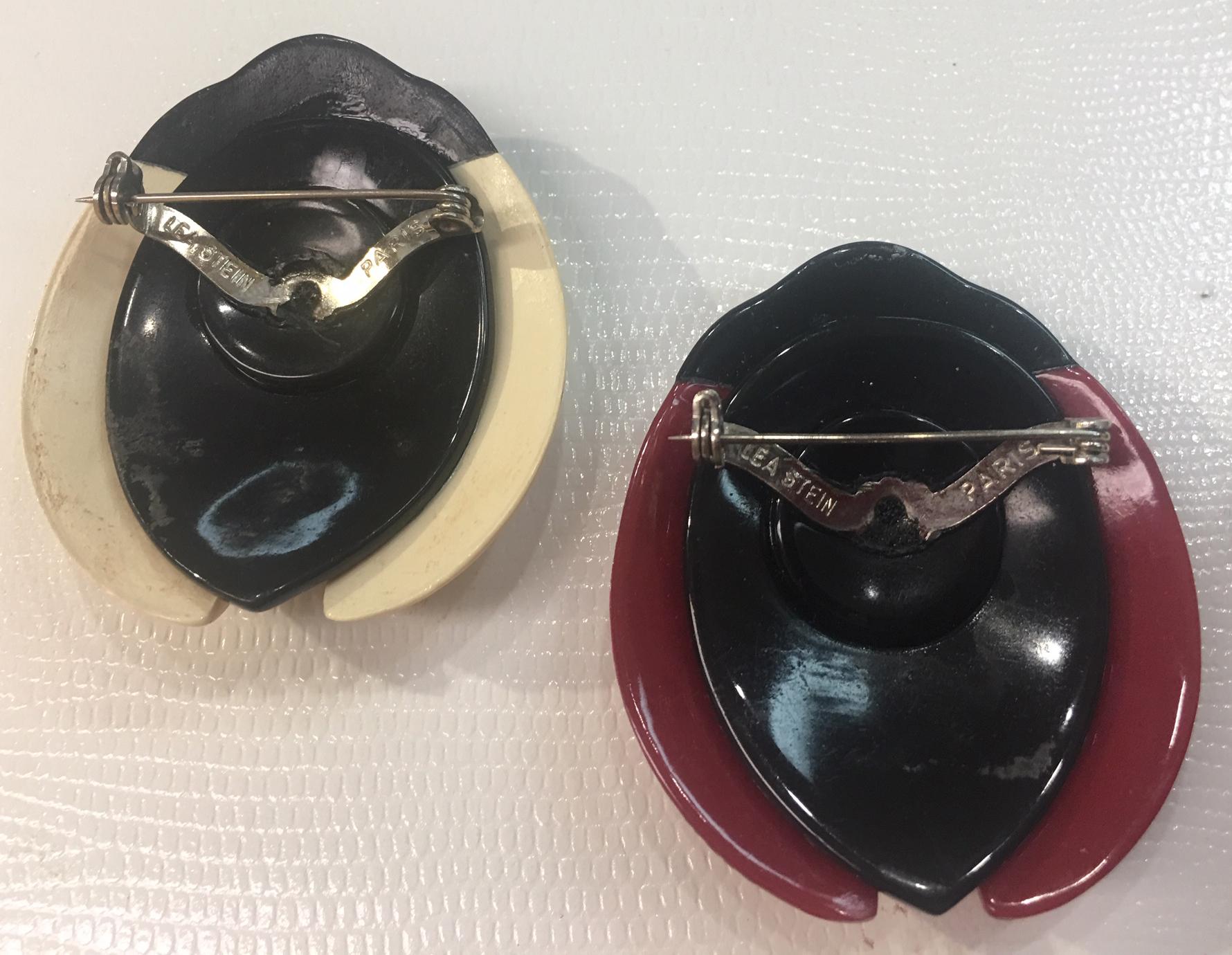 Pair of Red and Cream Black Ladybug Lea Stein Ladybird Brooch Pins ...