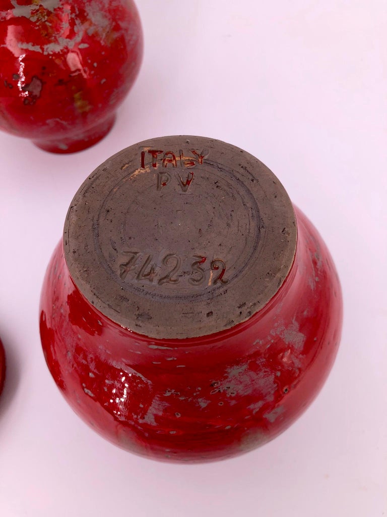 Pair of Red Glazed Ceramic Jars with Lids Made in Italy Stamped and ...