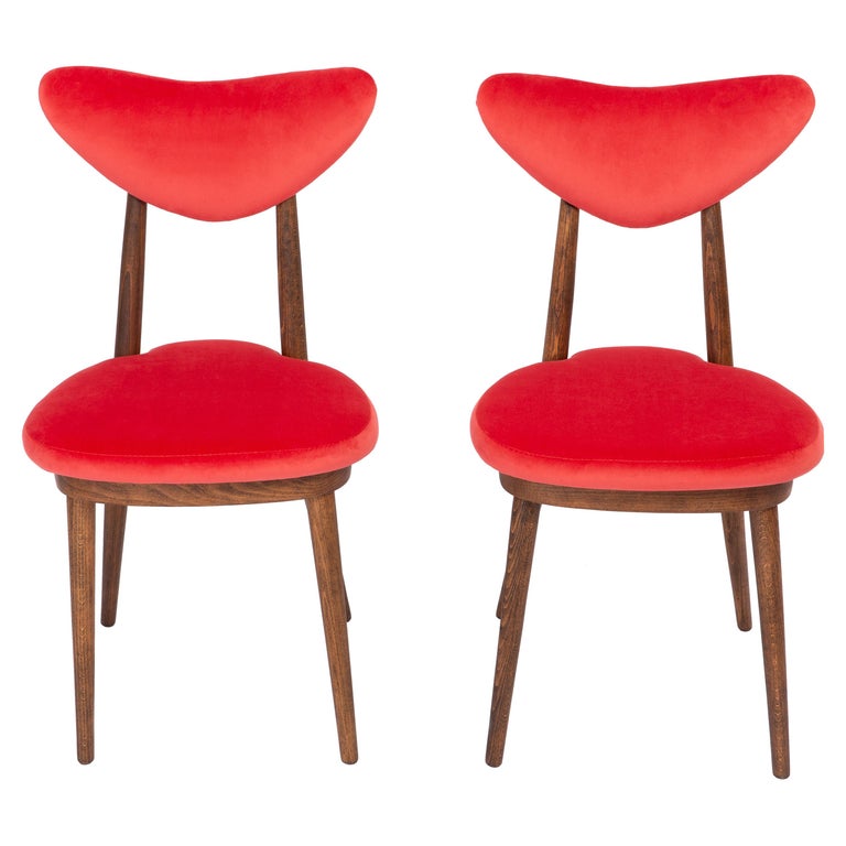 Pair of Red Heart Chairs, Poland, 1960s For Sale at 1stDibs