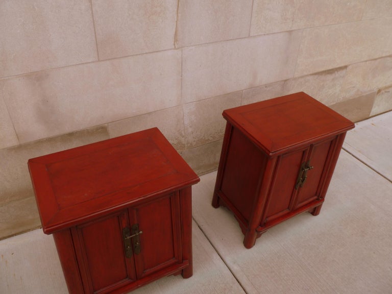 Pair of Red Lacquer Chests For Sale at 1stDibs