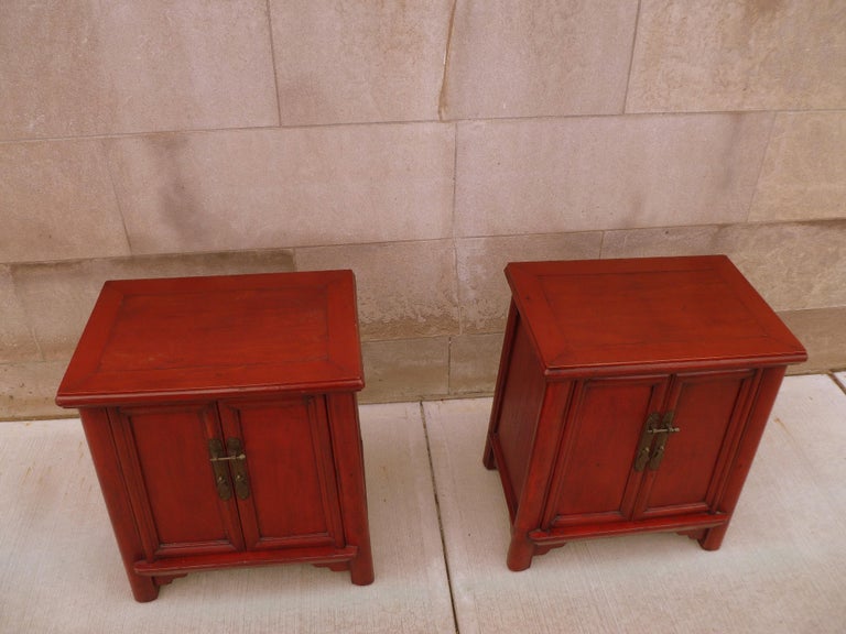 Pair of Red Lacquer Chests For Sale at 1stDibs