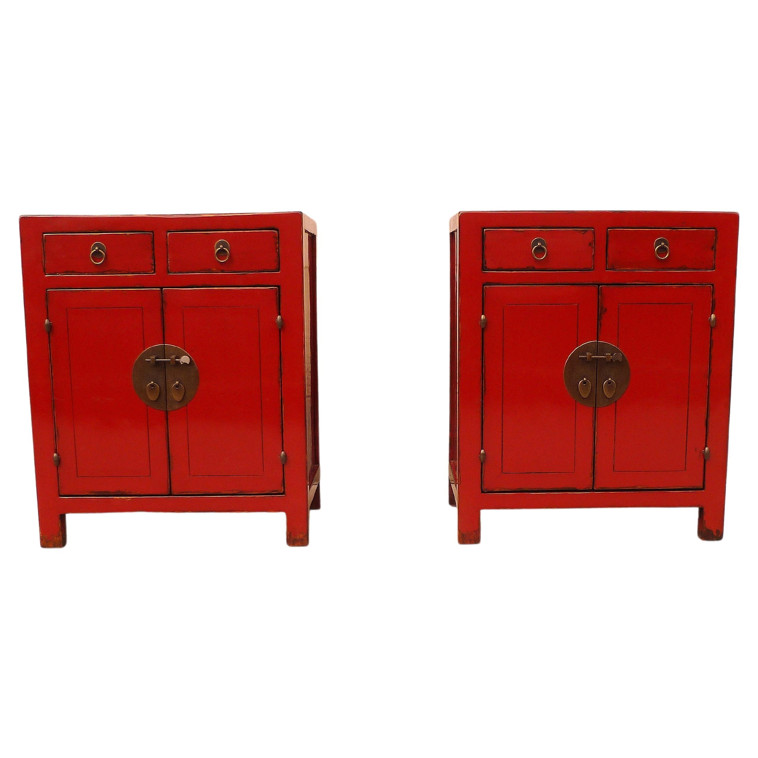 Pair of Elegant Red Lacquer Chests at 1stDibs