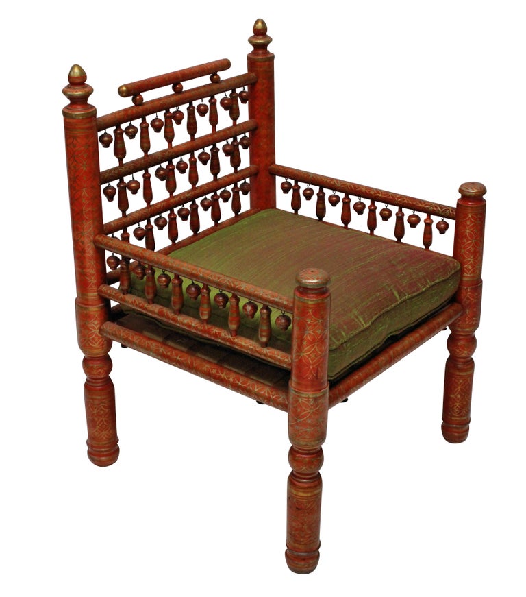 Pair of Red Lacquered Punjabi Chairs at 1stDibs