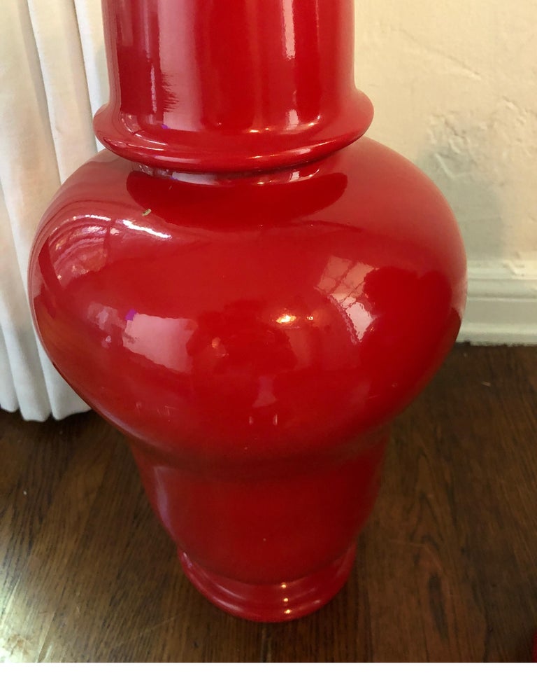 Pair of Red Laquer Ginger Jars/Urns, Baluster Jars at 1stDibs