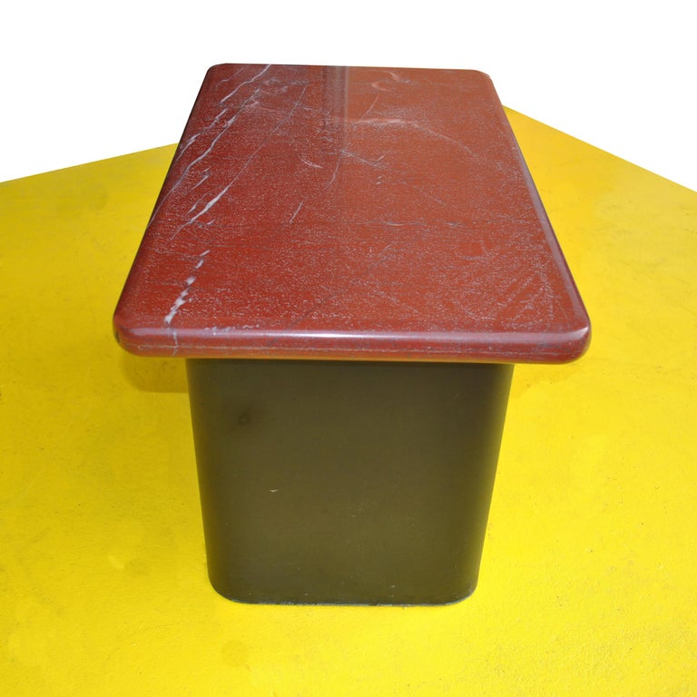 Pair of Red Marble and Wood Side End Tables For Sale at 1stDibs