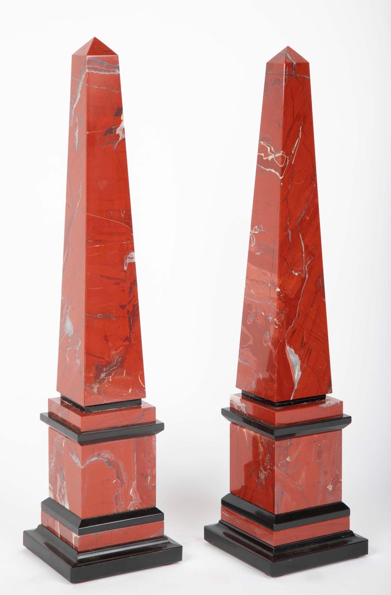 Pair of Red Marble Obelisks For Sale at 1stDibs