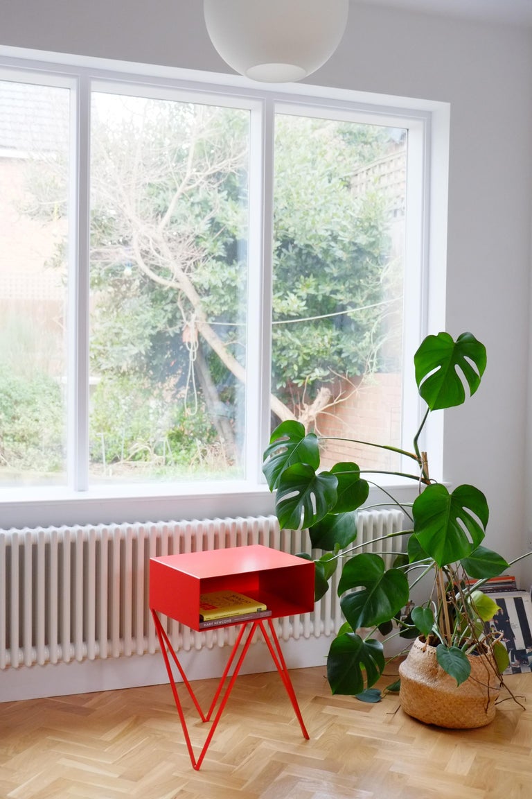 Pair of Red Powder Coated Steel Robot Bedside Tables For Sale at 1stDibs