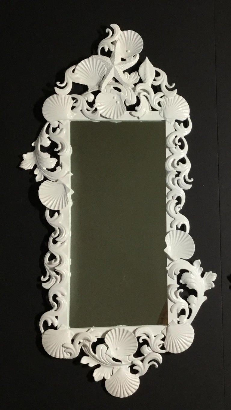 White Iron Sea Shell Mirror at 1stDibs