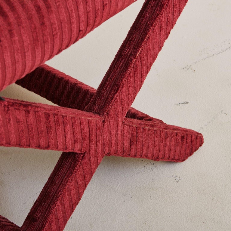 Pair of Red Striped Ottomans with X-Base, '2 Pairs Available' For Sale ...