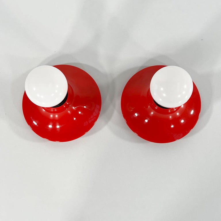 Pair of Red Teti Wall Lamps by Vico Magistretti for Artemide, 1970s For ...