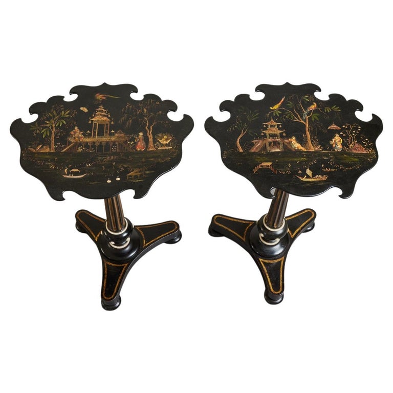 Pair of Regency Chinoiserie and bone inlaid side tables For Sale at 1stDibs