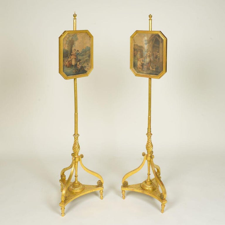Pair of Regency Giltwood Pole Screens with Hand-Tinted Engravings For ...