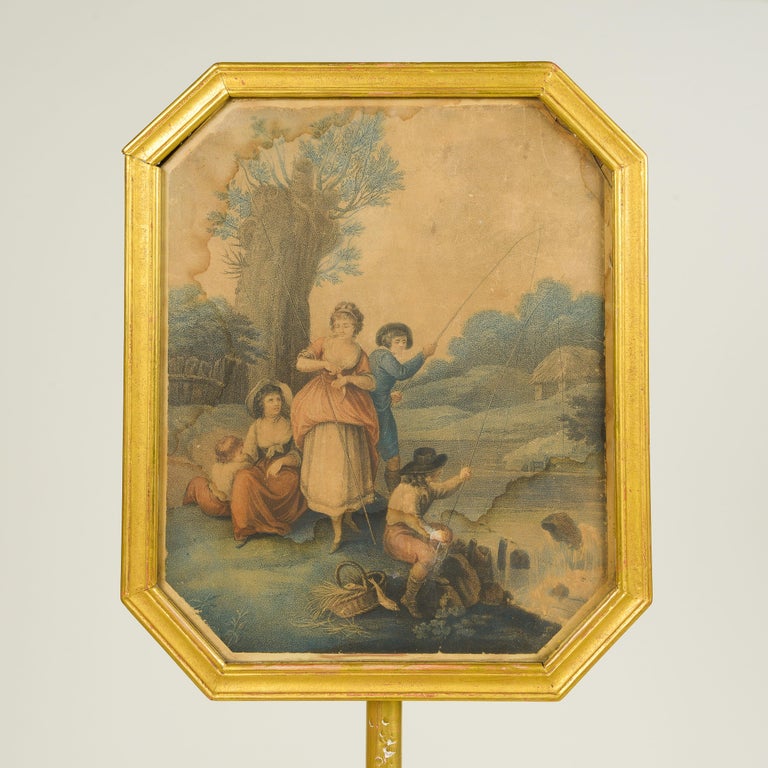 Pair of Regency Giltwood Pole Screens with Hand-Tinted Engravings For ...