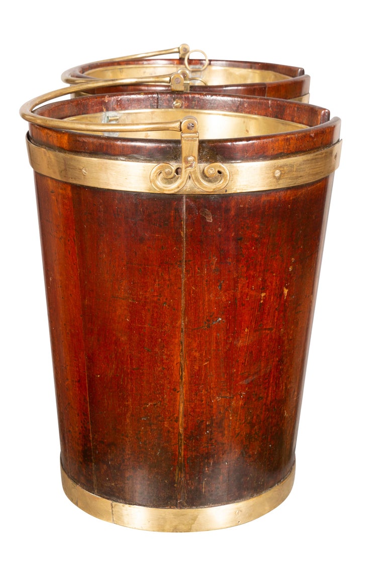 Pair Of Regency Mahogany And Brass Banded Plate Buckets For Sale at 1stDibs