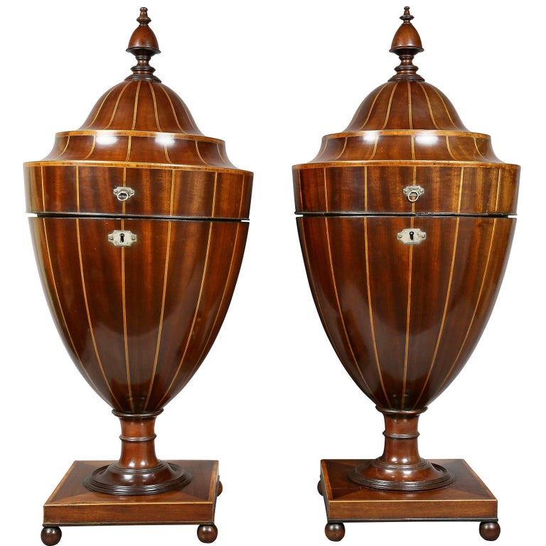 Pair of Regency Mahogany and Inlaid Cutlery Urns at 1stDibs