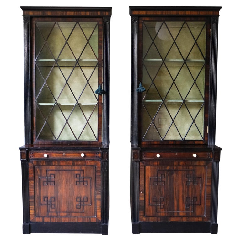 Pair of Regency Mahogany Library Bookcases with Rosewood Inlay For Sale ...