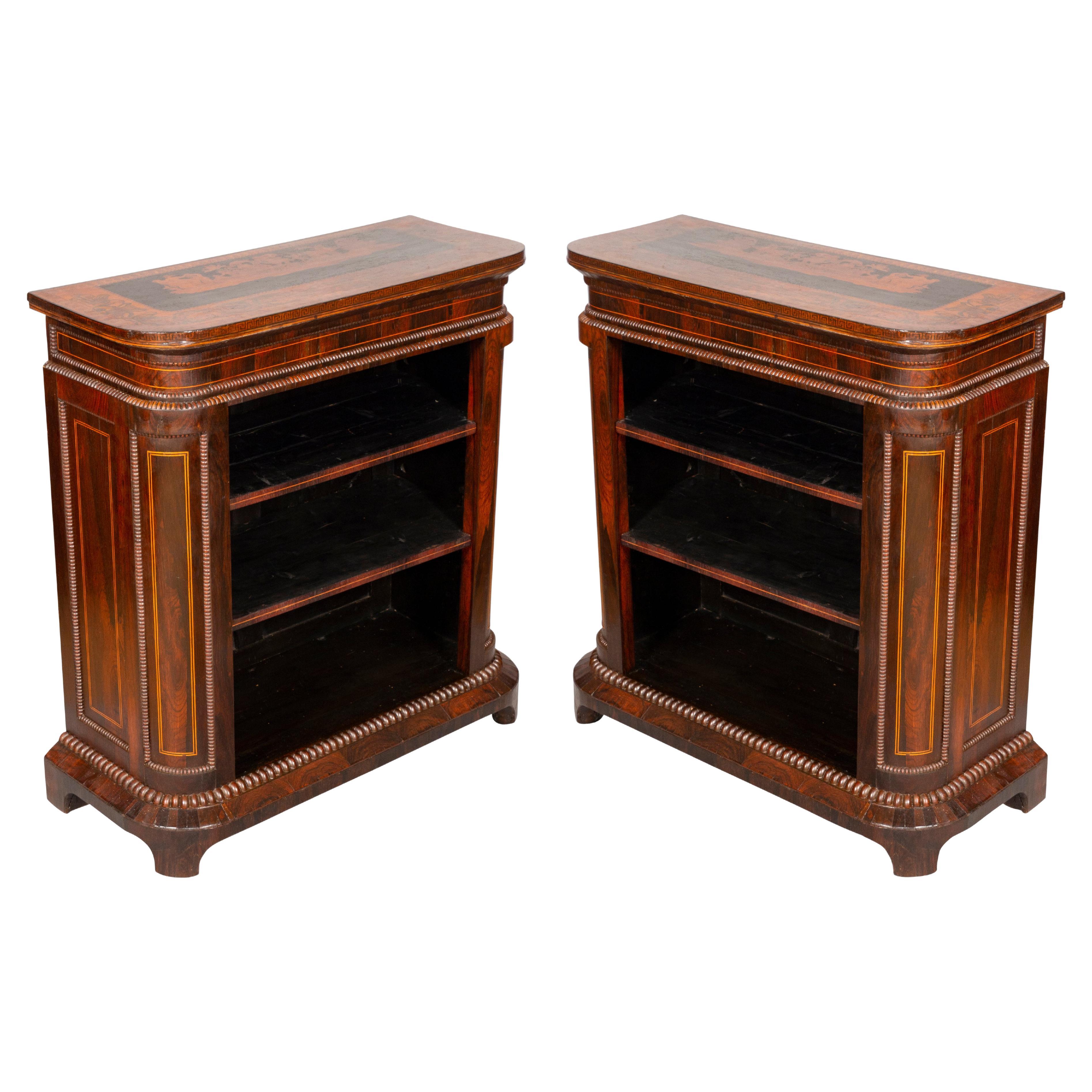 Pair of French Black Lacquered Console Bookcases with Red Interior at ...