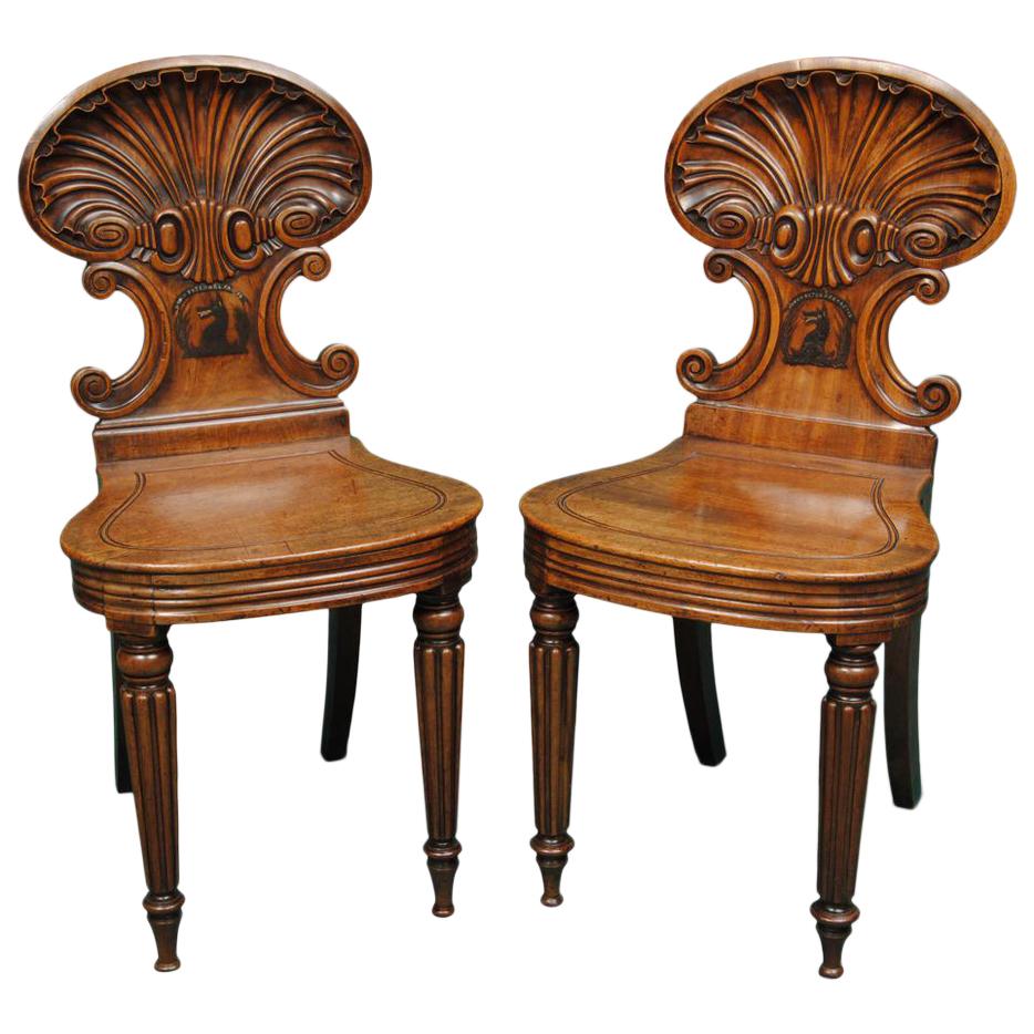 Pair of Regency Period Shell Back Hall Chairs at 1stDibs