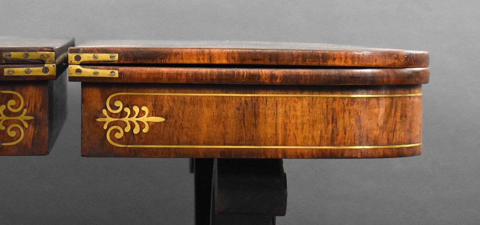 Pair of Regency Rosewood Brass Inlaid Card Table at 1stDibs