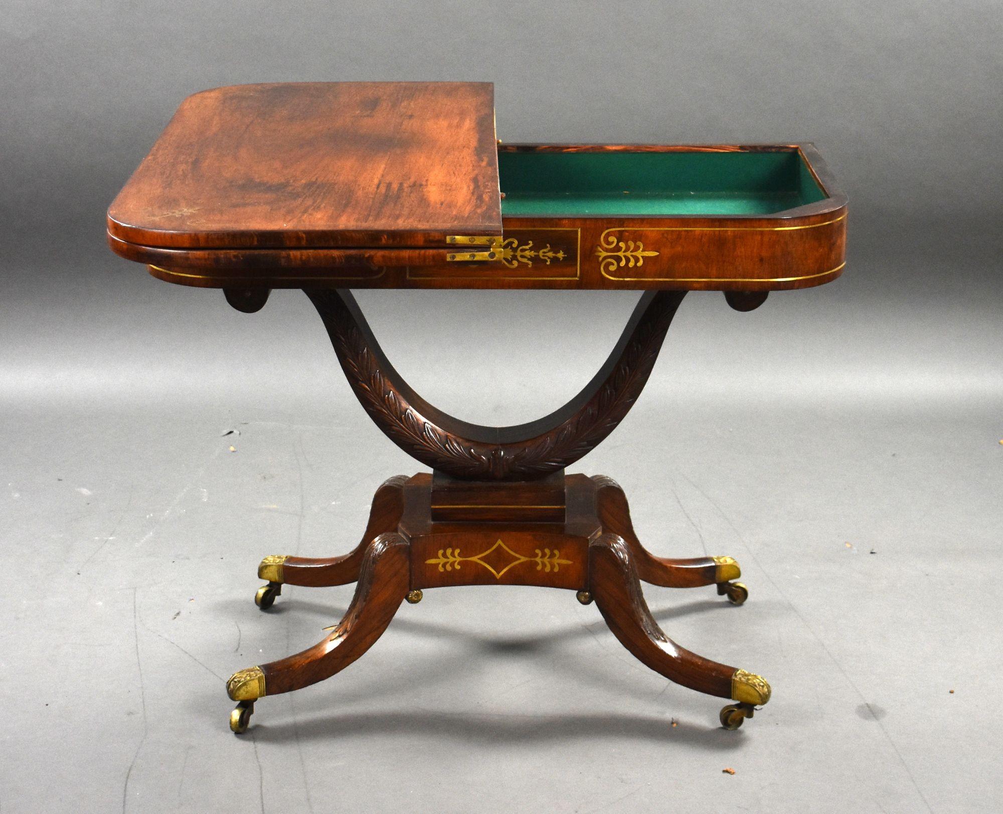 Pair of Regency Rosewood Brass Inlaid Card Table at 1stDibs